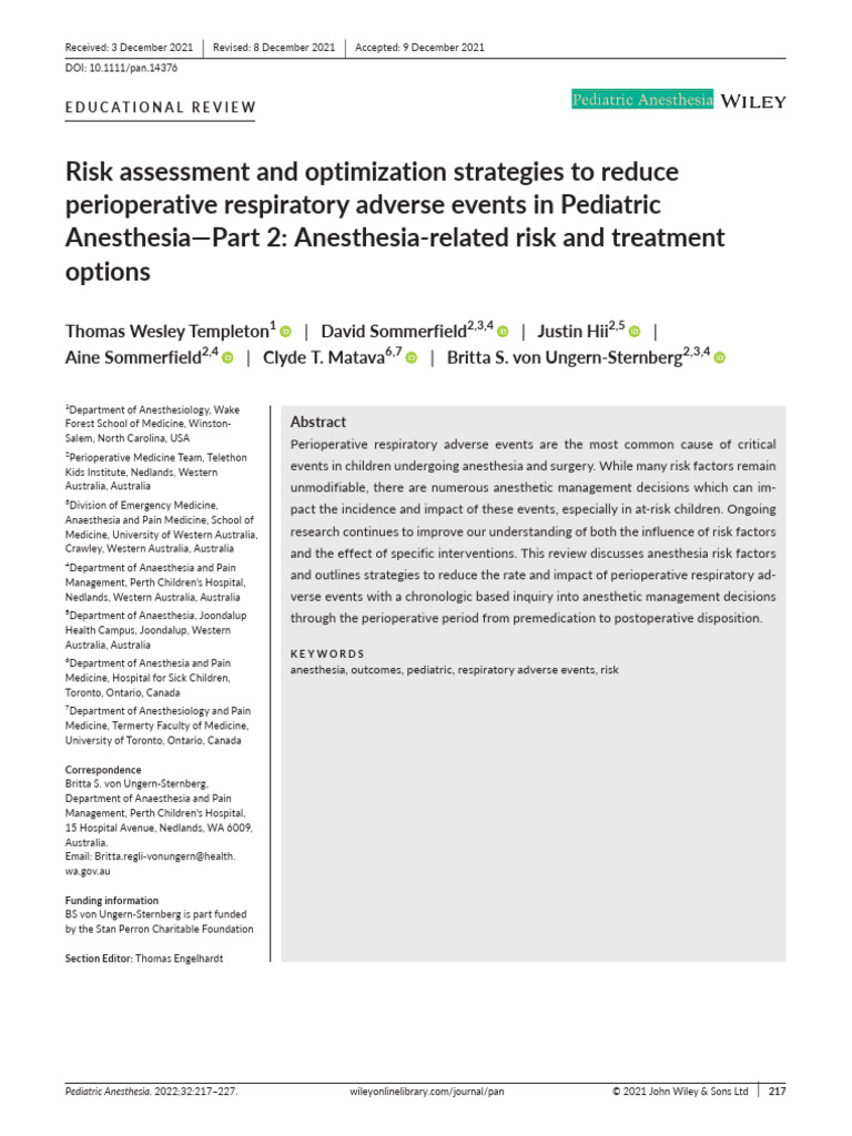 Risk Assessment and Optimization Strategies To Reduce Perioperative ...
