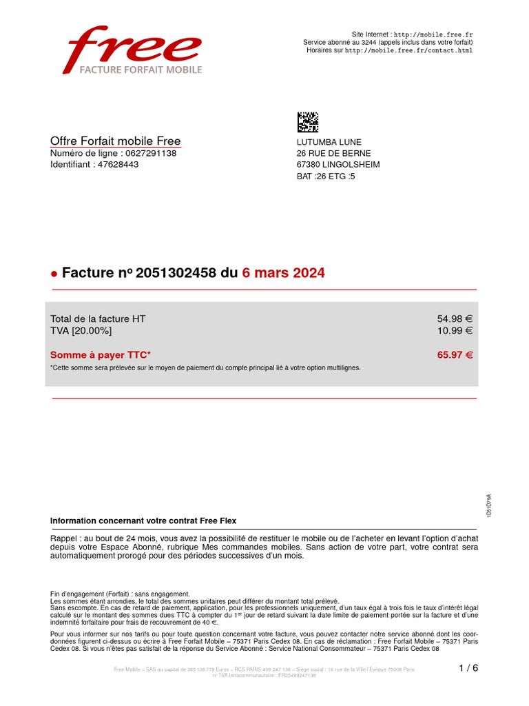 Facture Freemobile 20240306 | PDF