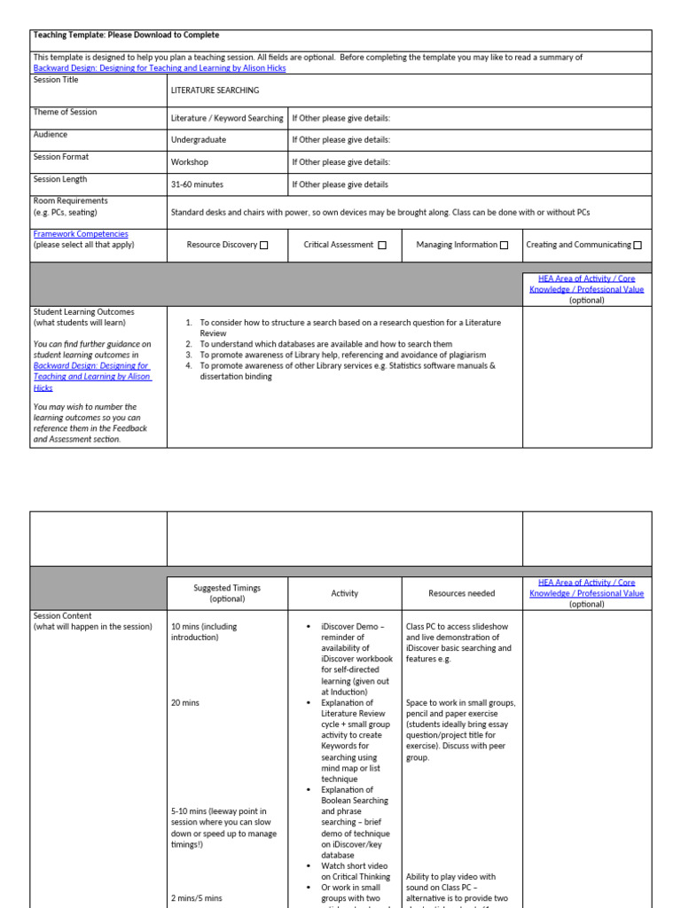 Literature Searching Lesson Plan | PDF