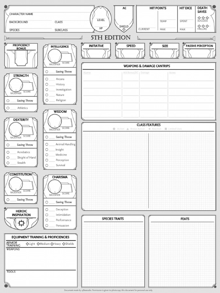 Character Sheet Form Fillable | PDF