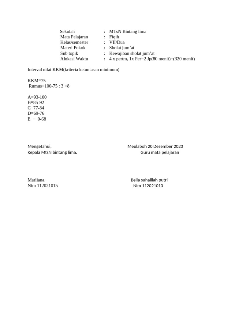 Interval KKM Mts Bintang Lima | PDF