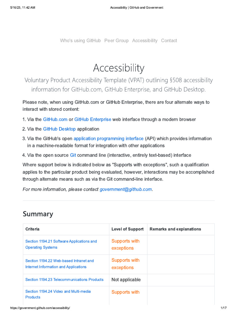 VPAT GitHub and Government | PDF