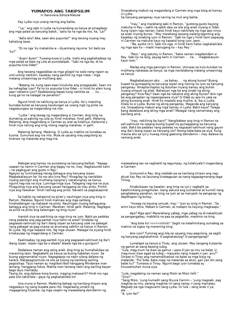 YUMAYAPOS ANG TAKIPSILIM | PDF