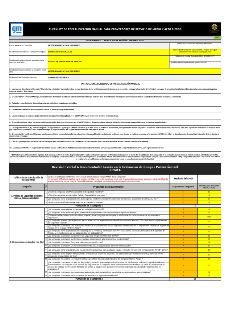 1-GD-RA-PS06-F Checklist Precalificación Medio y Alto Riesgo ELCCO - ARELLANO (1) (Recuperado ...