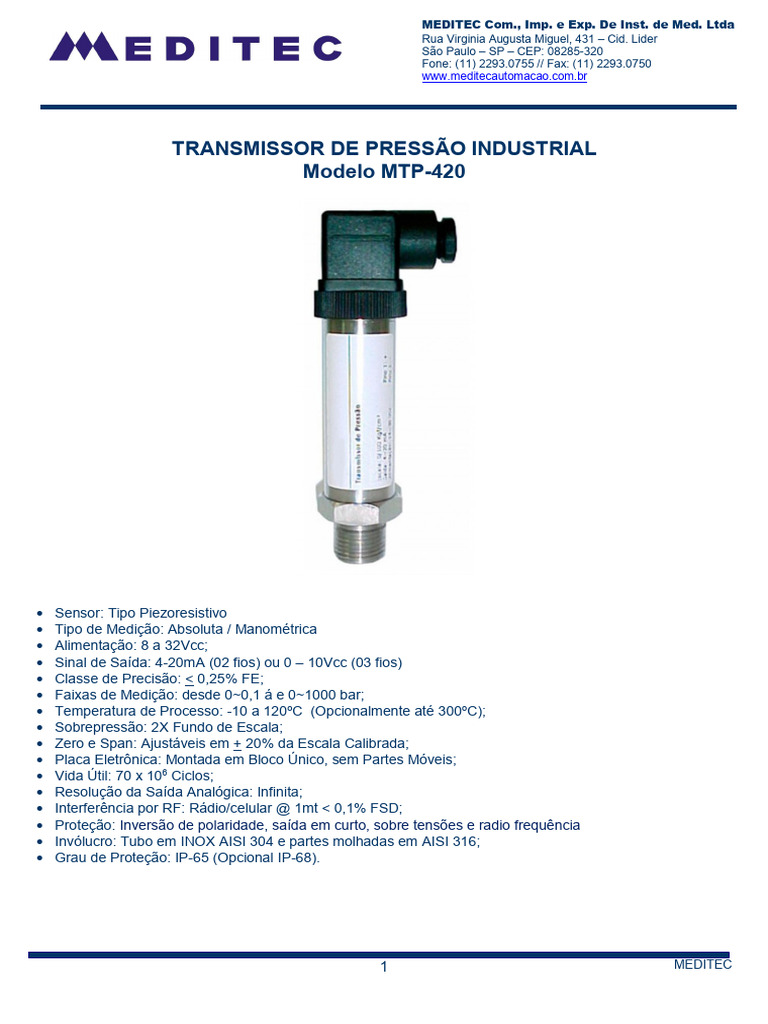 Transm. Pressão MTP-420 | PDF