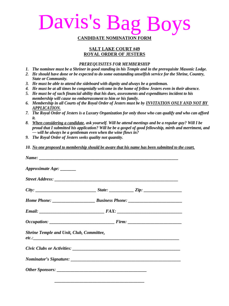 Candidate Nomination Form | PDF