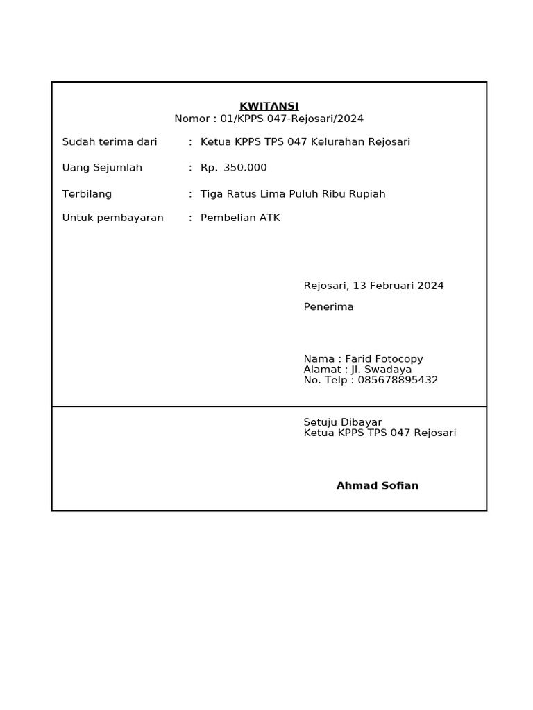 6.Contoh Kwitansi Pembelian ATK (47) | PDF