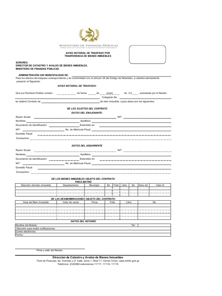 Formulario Sugerido para Presentar Aviso Notarial 2024 | PDF