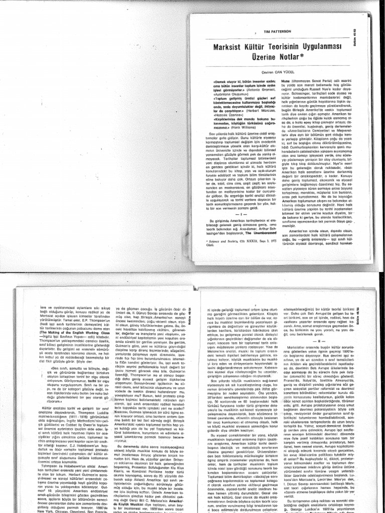 Marksist Kültür Teorisinin Uygulanması Üzerine Notlar - Tim Patterson | PDF