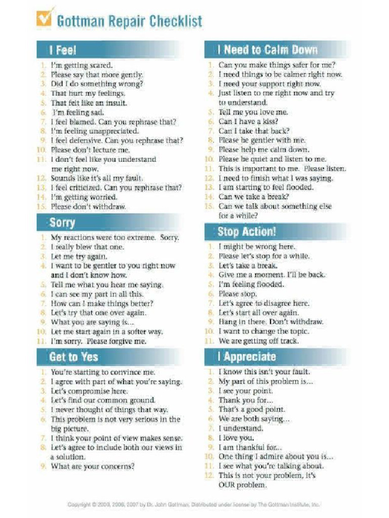 Repair Checklist Gottman | PDF