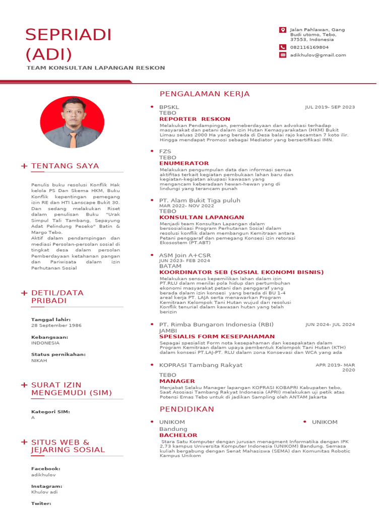 Sepriadi (ADI) : Pengalaman Kerja | PDF
