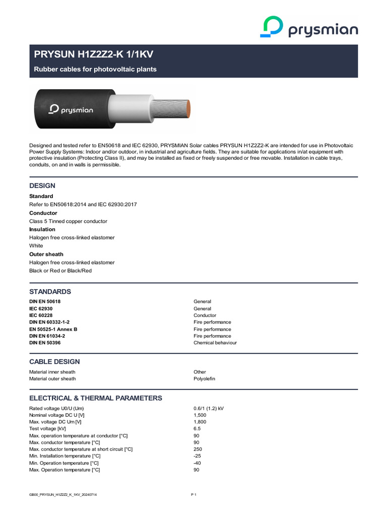 GB00 Prysun H1Z2Z2 K 1KV | PDF