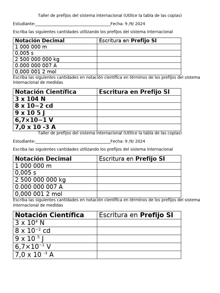 Taller de Prefijos de Unidades Del Sistema Internacional | PDF