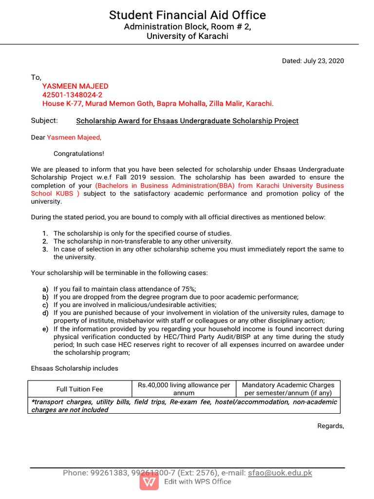 Award Letter EUSP 2020 | PDF