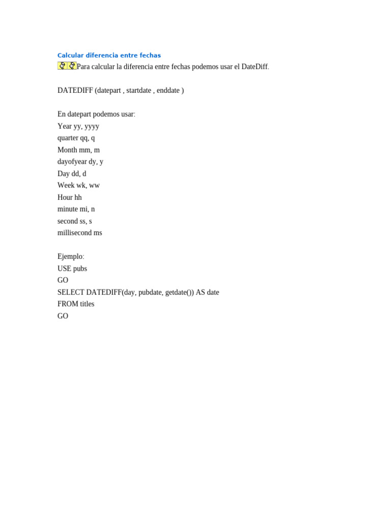 Calcular Diferencia Entre Fechas | PDF