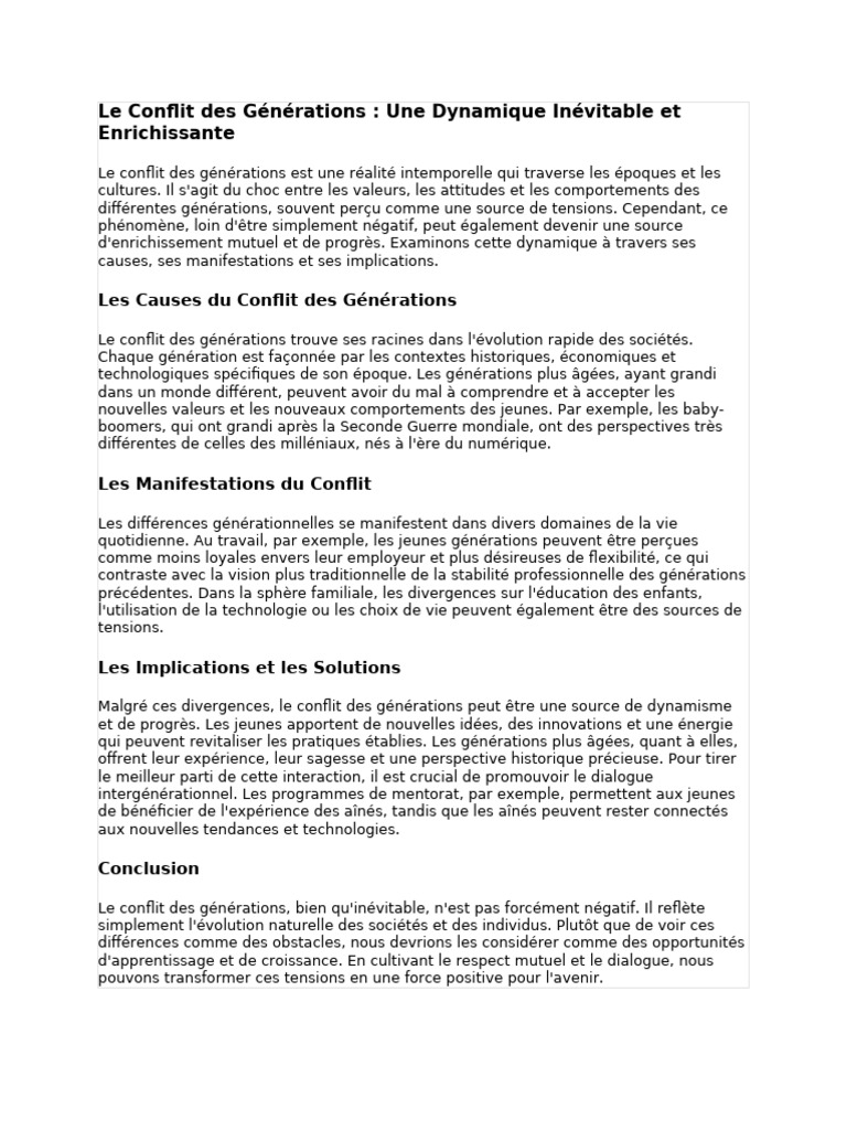 Le Conflit Des Générations | PDF