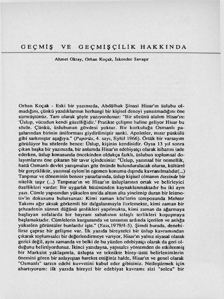 05 - Geçmis Ve Geçmisçilik Hakkinda - Ahmet Oktay, Orhan Koçak ...