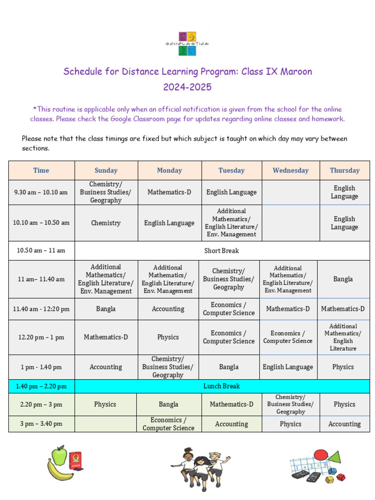Class IX_Maroon_Distance Learning Routine | PDF