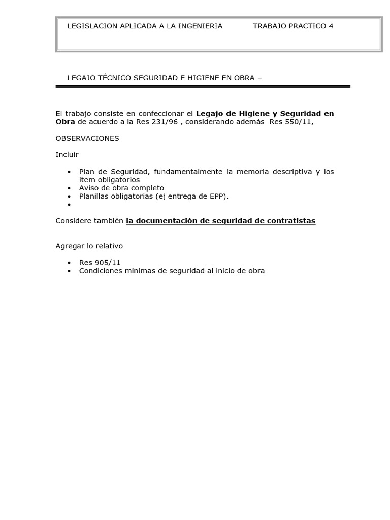 TP 4 Legajo de Seguridad en Obra - 2024 | PDF