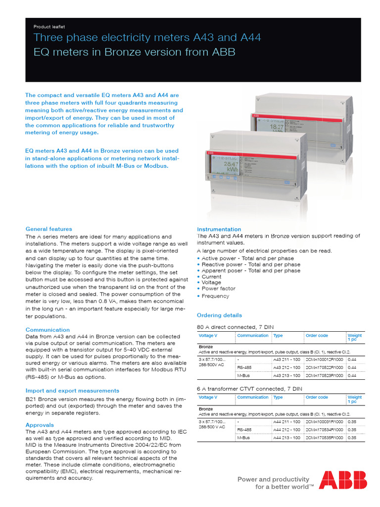 EQ Meters in Bronze Version From ABB: Three Phase Electricity Meters ...