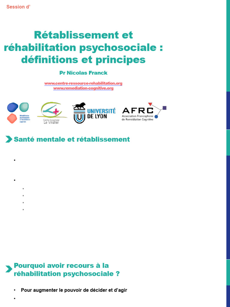 Partie 1 Definition Et Principes Rehabilitation Psychosociale | PDF