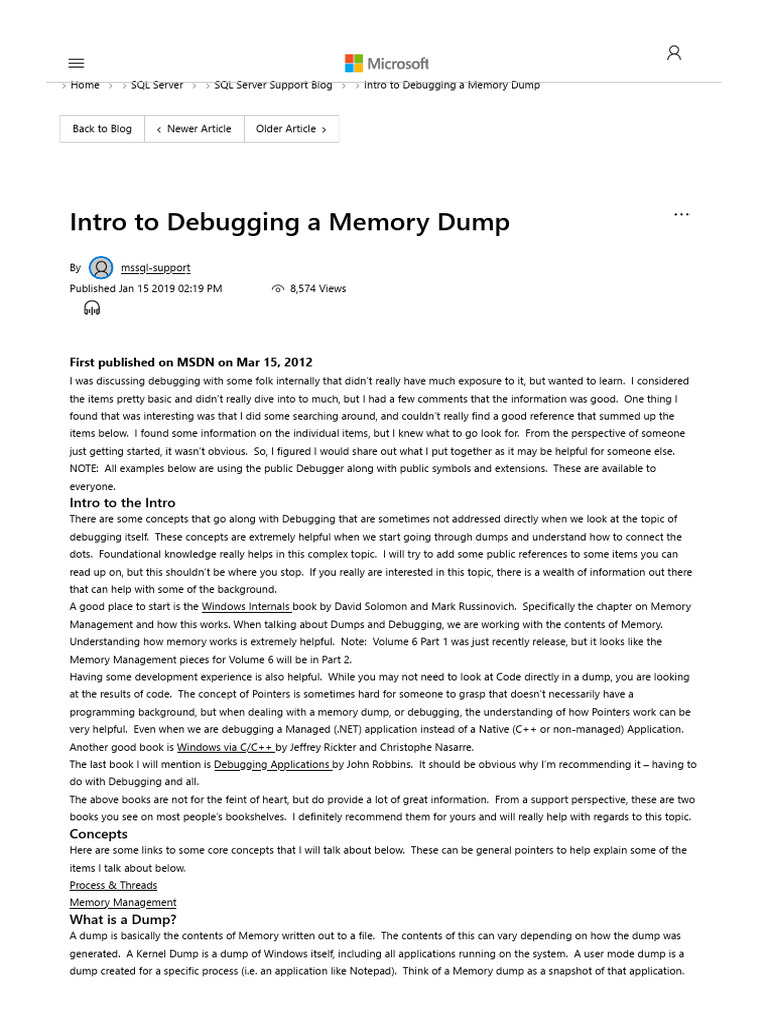 Intro to Debugging a Memory Dump - Microsoft Community Hub | PDF