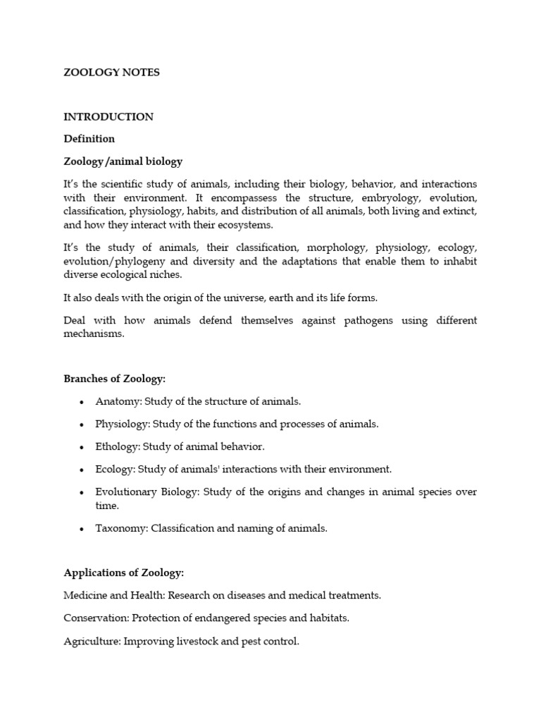 Zoology Notes Lesson 1 | PDF