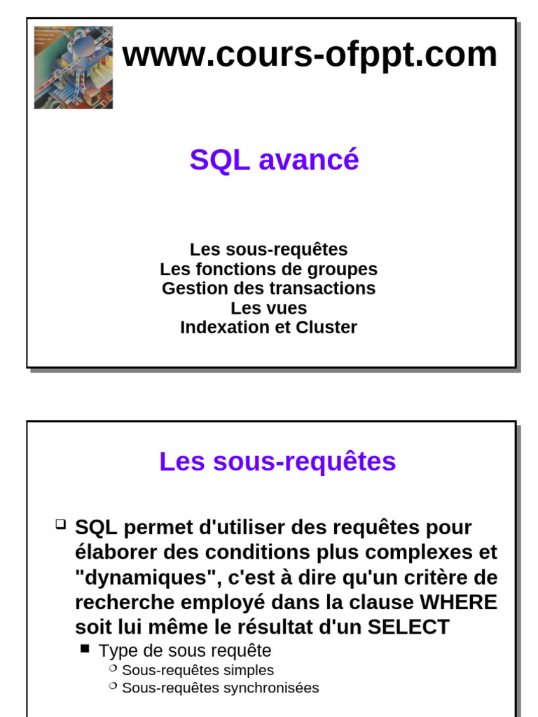 Cours Complet SGBD SQL Avance | PDF