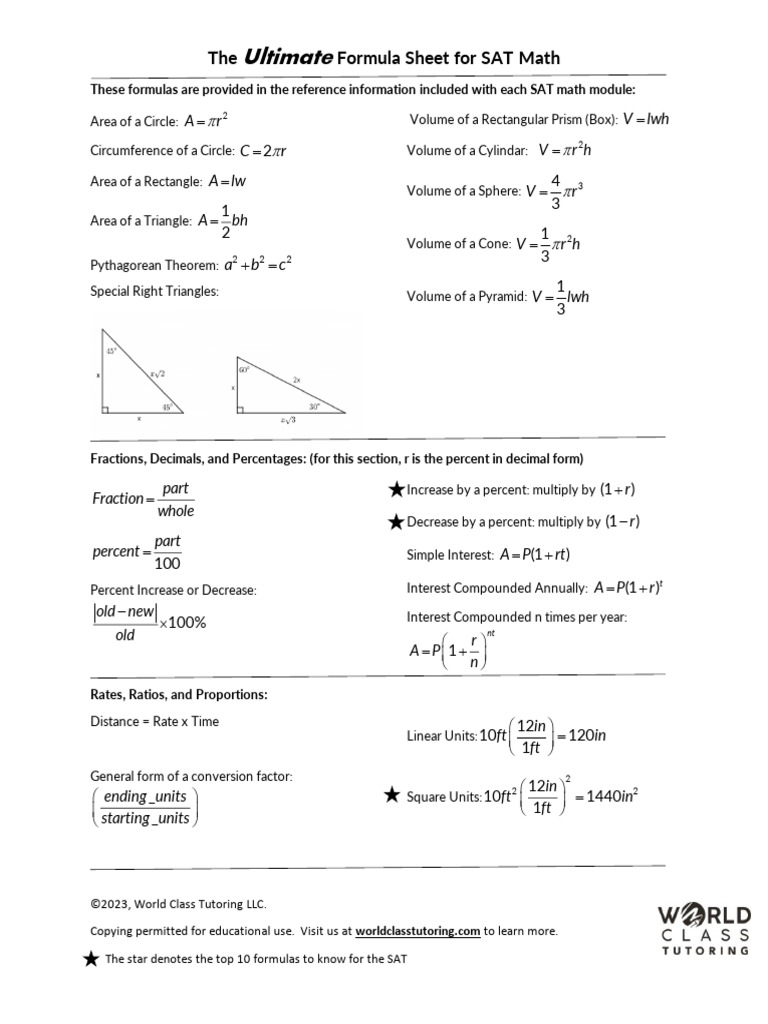 Formula Sheet - WCT | PDF