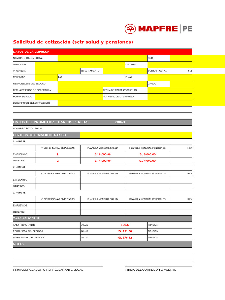 Solicitud de Cotización (SCTR Salud y Pensiones) | PDF