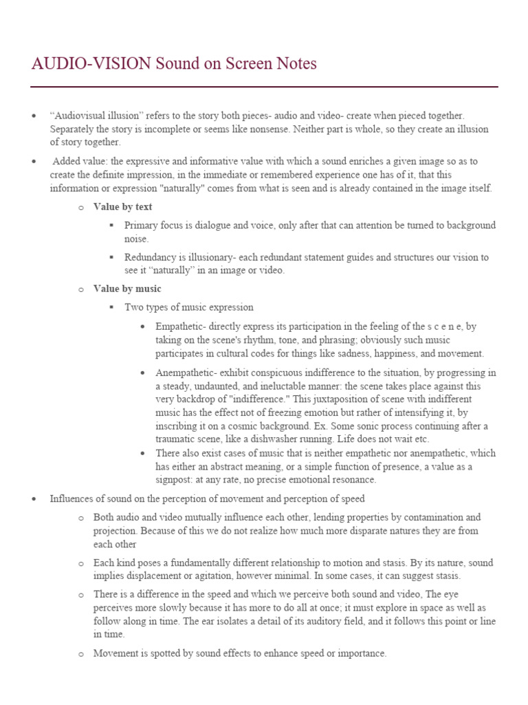 AUDIO-VISION Sound On Screen Notes | PDF
