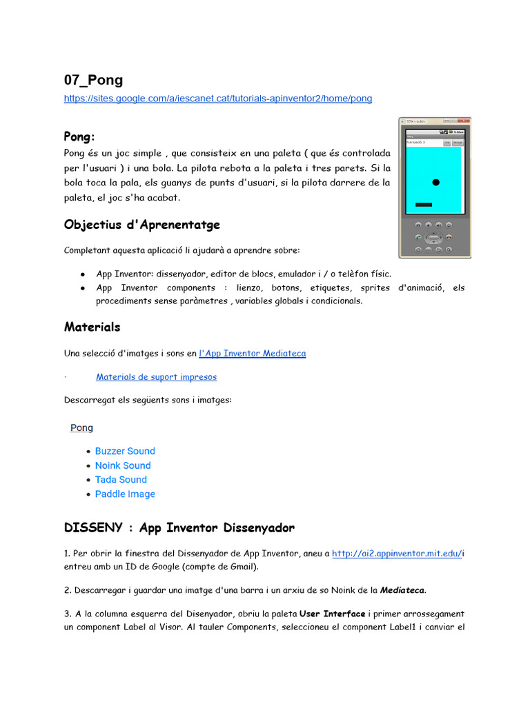 Pong Game appinventor! Tutorial | PDF Pong Game appinventor! Tutorial | PDF