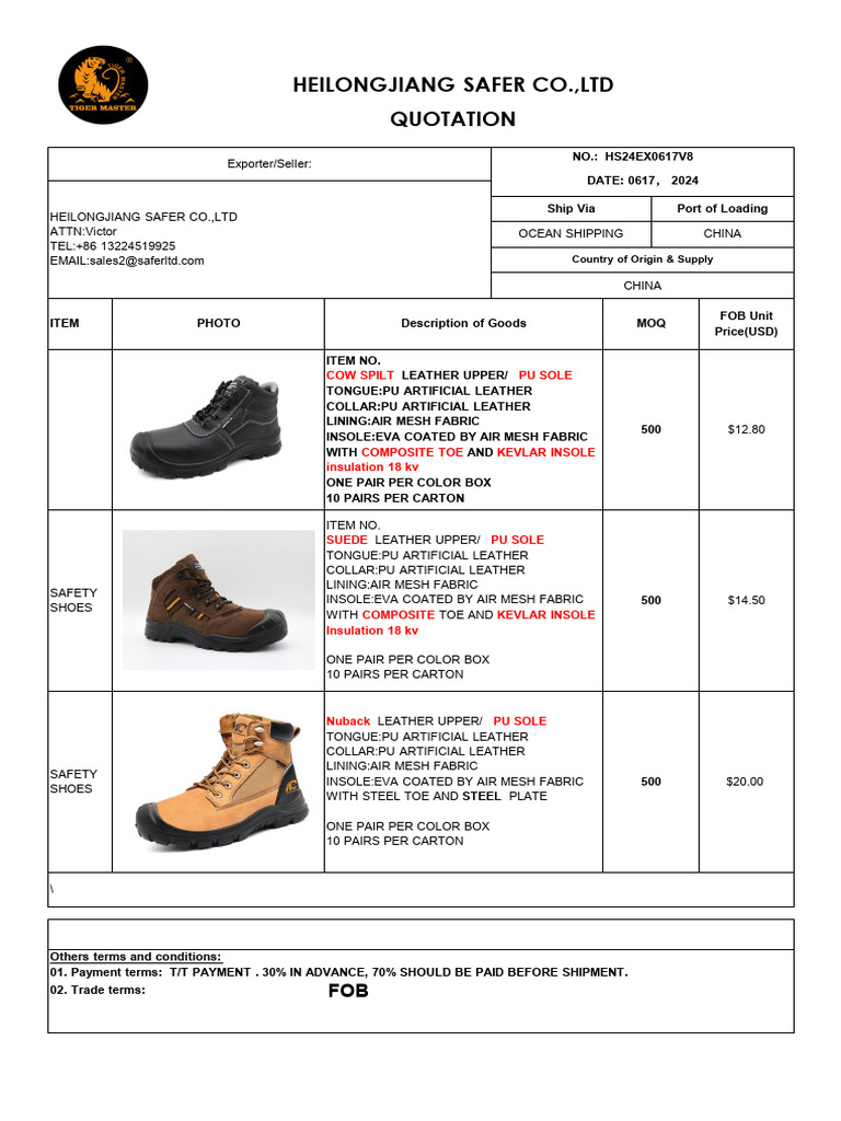 SAFETY SHOES Quotation 0617 | PDF