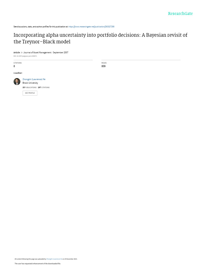 Bayesian Portfolio Decisions | PDF | Errors And Residuals | Teaching Methods & Materials