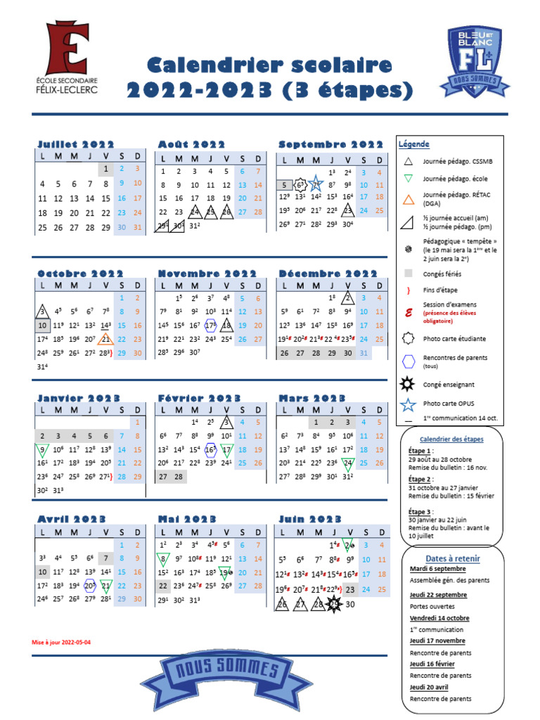 Cal. scolaire 2022-2023 3 étapes - PARENTS - Copie | PDF