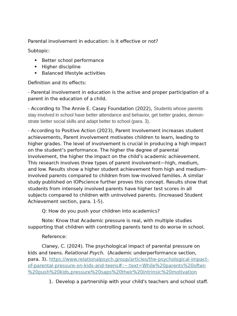 Parental Involvement | PDF