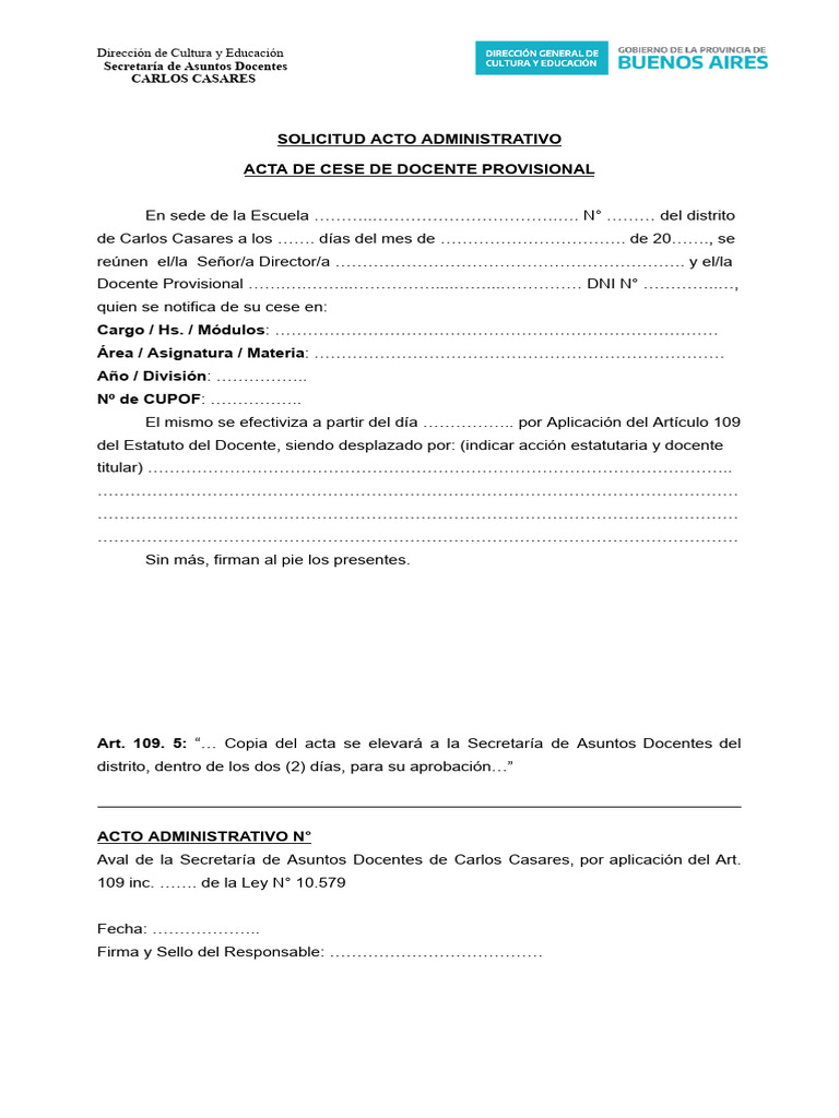 Formulario Cese Provisionales | PDF