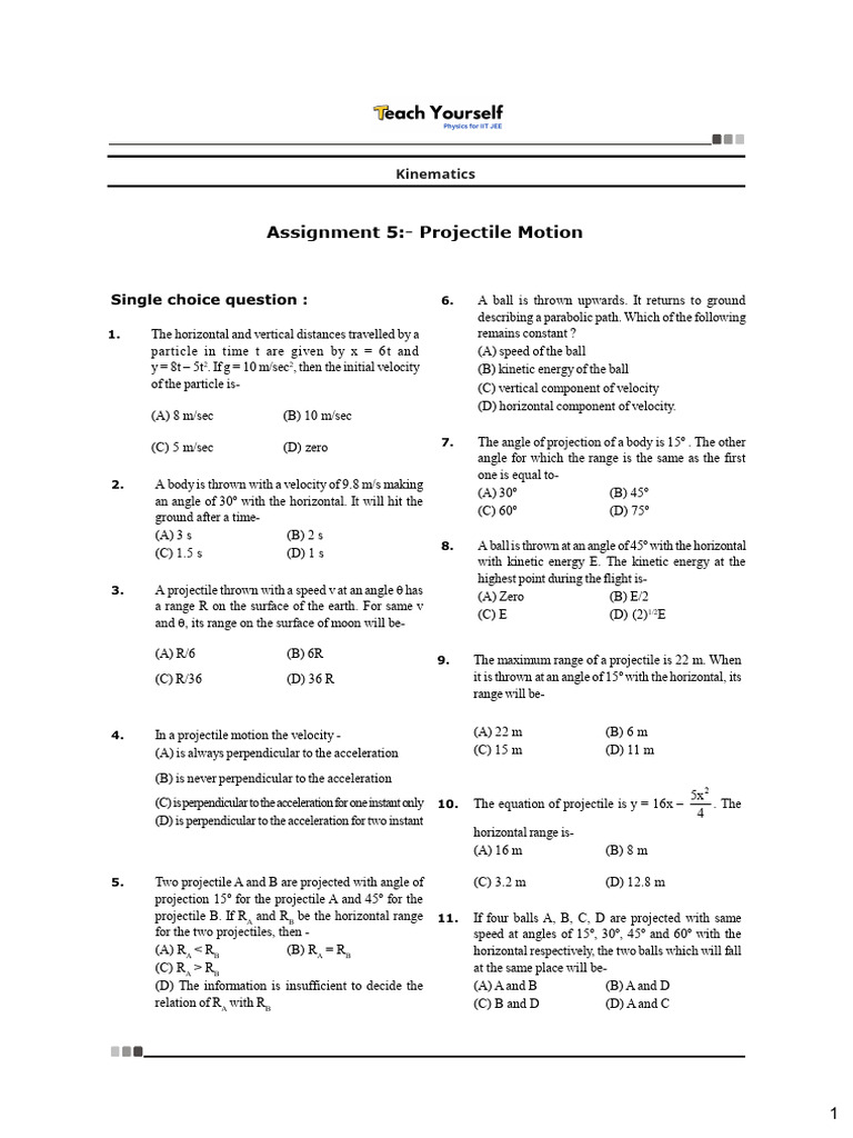 Kinematics (Assignments-5) | PDF