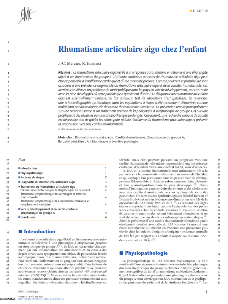 Rhumatisme Articulaire Aigu Chez Lenfant | PDF