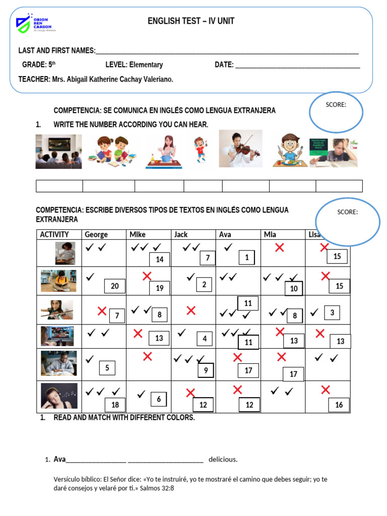 IV UNIT - EXAM 5° PRI | PDF