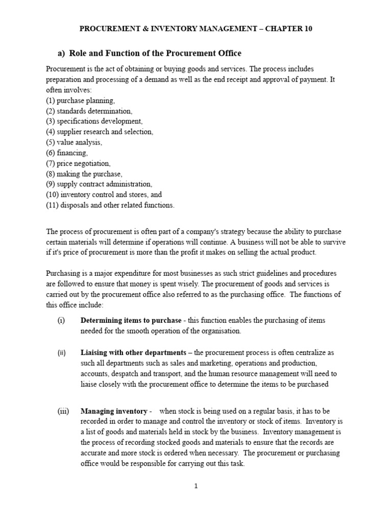 Chapter 10 - Procurement and Inventory Management (5) | PDF