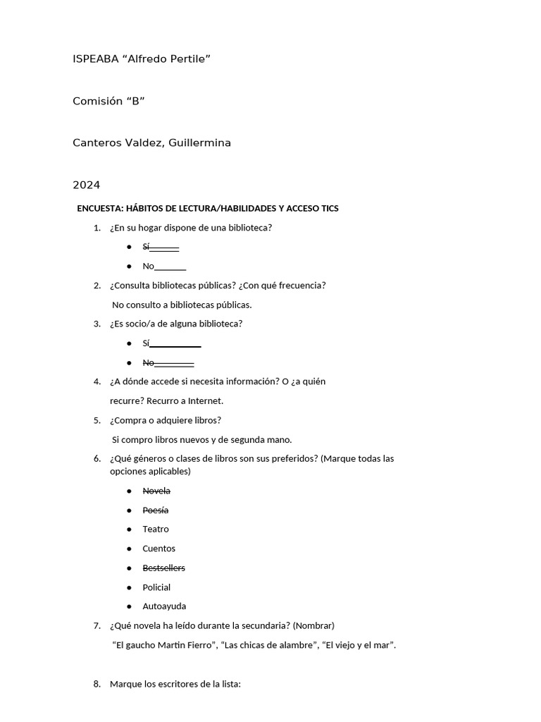 Encuesta Habitos de Lectura Habilidades y Acceso Tics | PDF