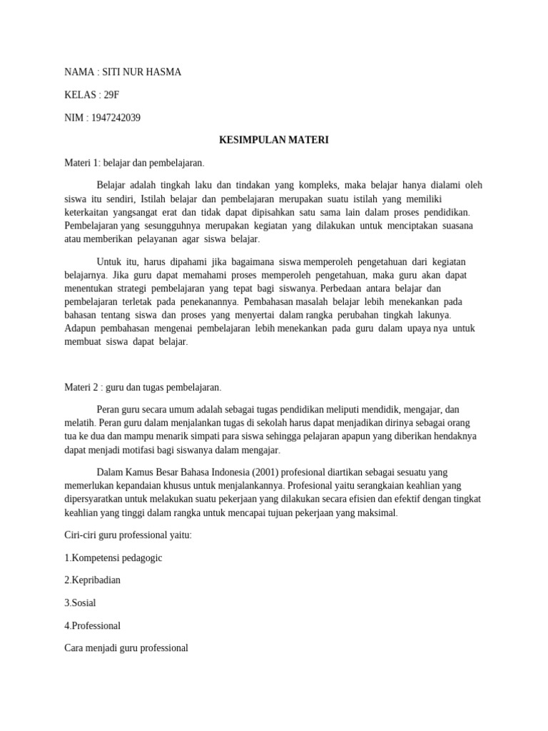 Siti Nur Hasma 29f (Kesimpulan Materi) | PDF