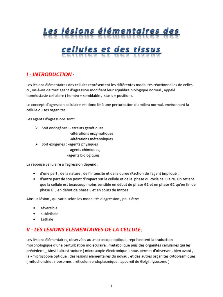 2-Les Lésions Élémentaires Des Cellules Et Des Tissus | PDF
