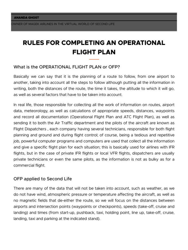 Rules For Completing An Operational Flight Plan - Ananda Ghost Files | PDF