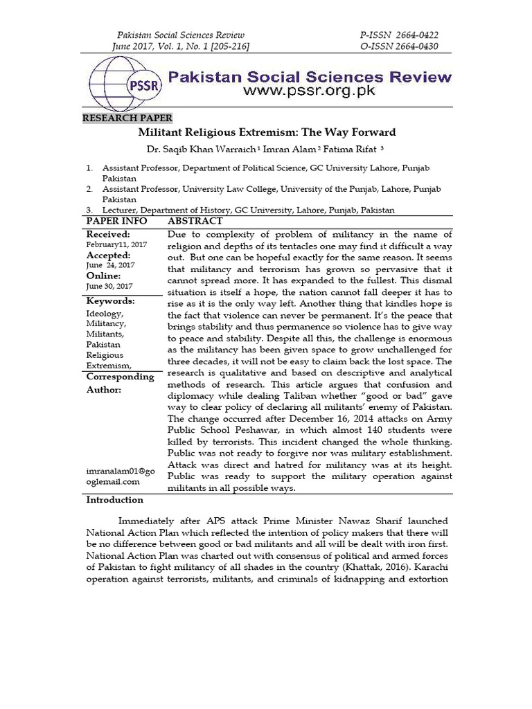 Militant Religious Extremism The Way Forward | PDF