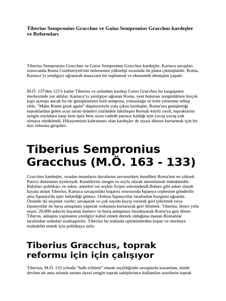 Tiberius Sempronius Gracchus Ve Gaius Sempronius Gracchus Kardeşler Ve ...