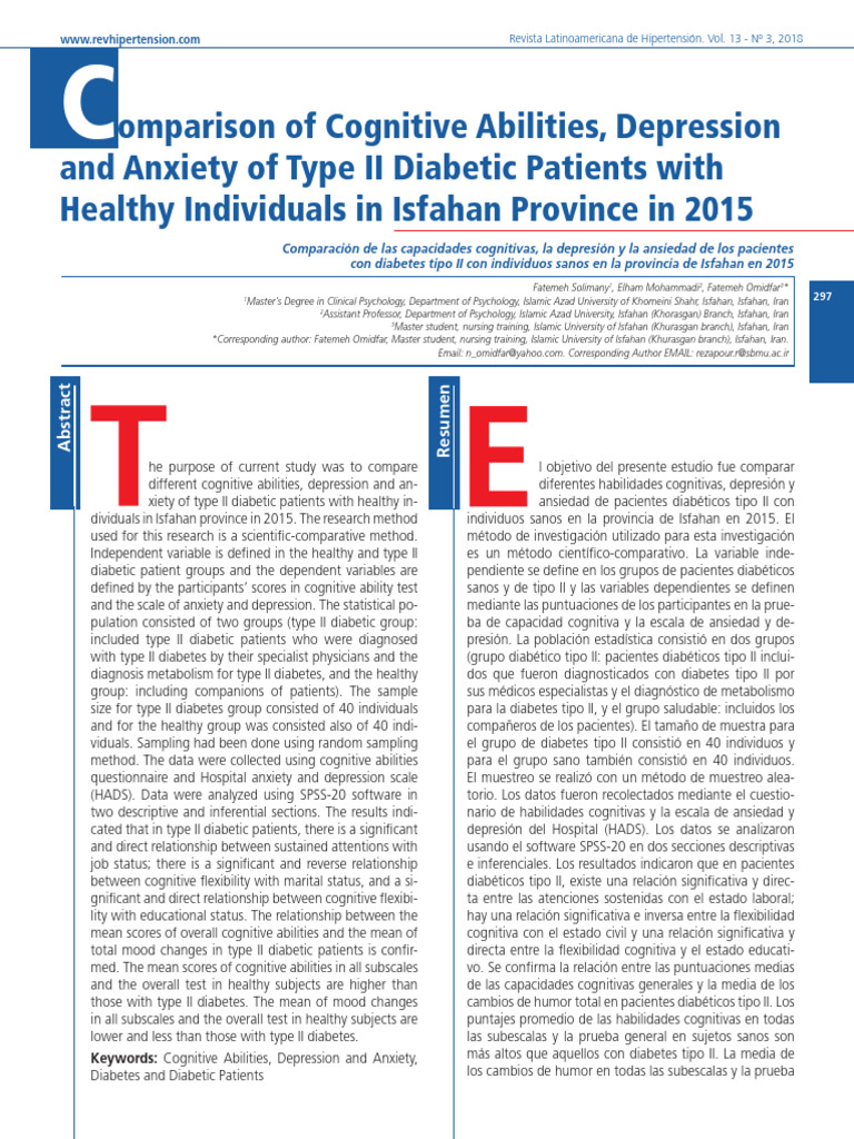 Doc. Complementario - Comparison of Cognitive Abilities, Depression | PDF