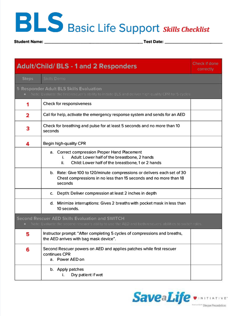 Bls Skills Checklist Compress | PDF