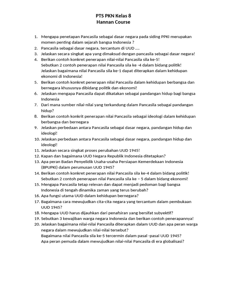 PTS PKN Kelas 8 Hannan Course | PDF